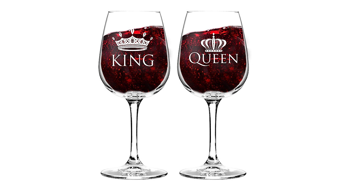 King & Queen Wine Glass Gift Set of 2 | Made in USA | Perfect Couples Gift