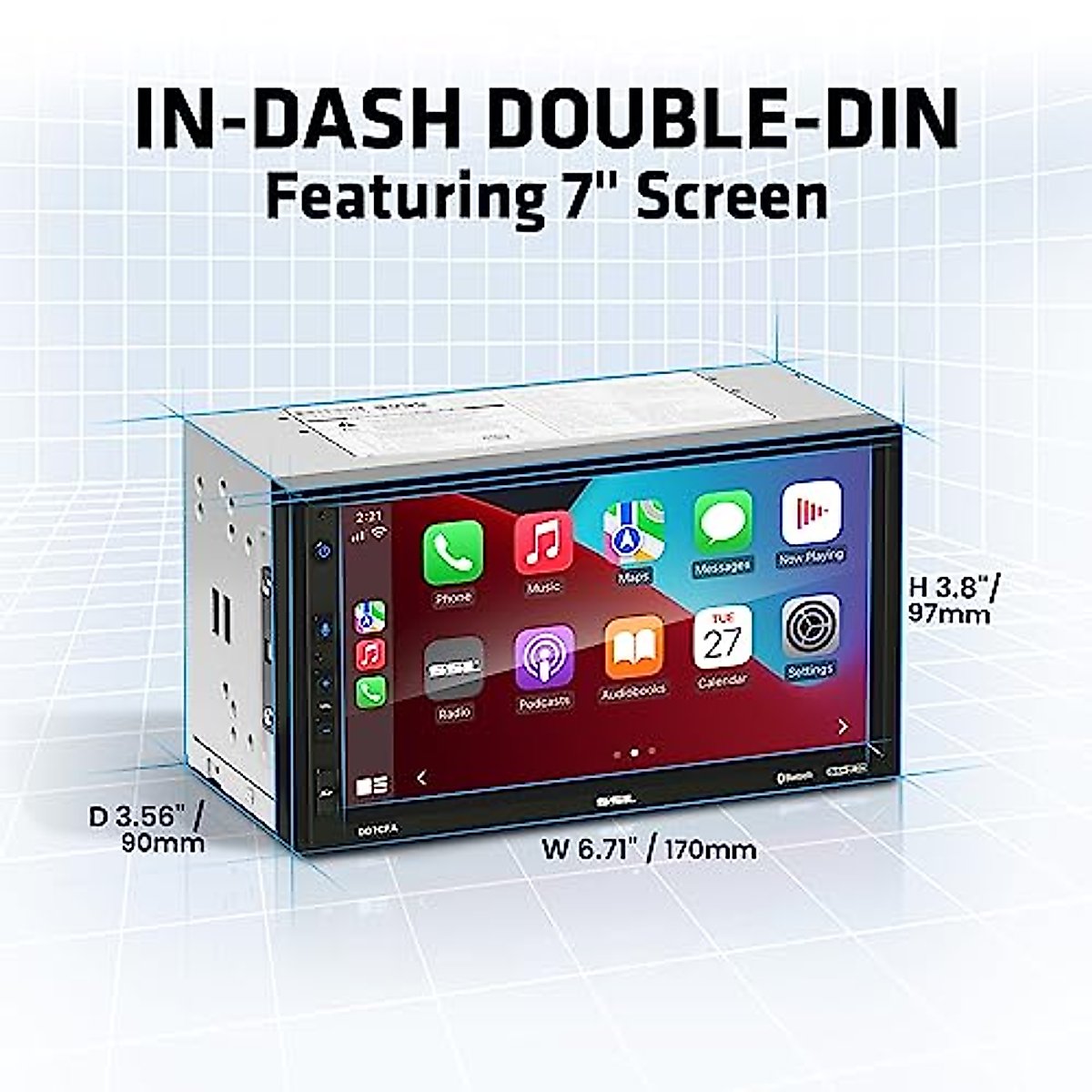 Sound Storm Laboratories DD7CPA-C Car Audio Stereo – Apple CarPlay Android Auto, Double Din 7 Inch Touchscreen, Bluetooth Audio and Hands-Free Calling, No CD DVD Player, Radio Receiver, Backup Camera