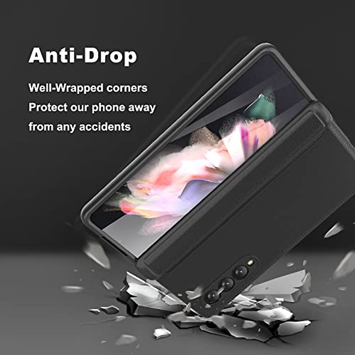 Viaotaily for Galaxy Z Fold 3 5G Case, Fold 3 Case with Screen Protector, Ultra Thin PC 360-degree All-Inclusive Hinge Folding Automatic Recovery Magnetic Suction Cover for Samsung Fold 3 5G (Black)