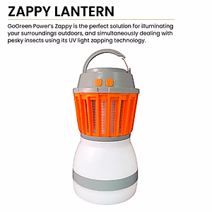 GoGreen Power (GG-ZAPPY) Zappy Rechargeable Lantern with Built in Bug Zapper, USB Rechargeable Lantern, 330 Lumens, Orange