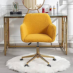 Goujxcy Home Office Chair, Furry Desk Chair Upholstered Fluffy Vanity Chair Modern Task Chair Accent Chair Adjustable Swivel Chair