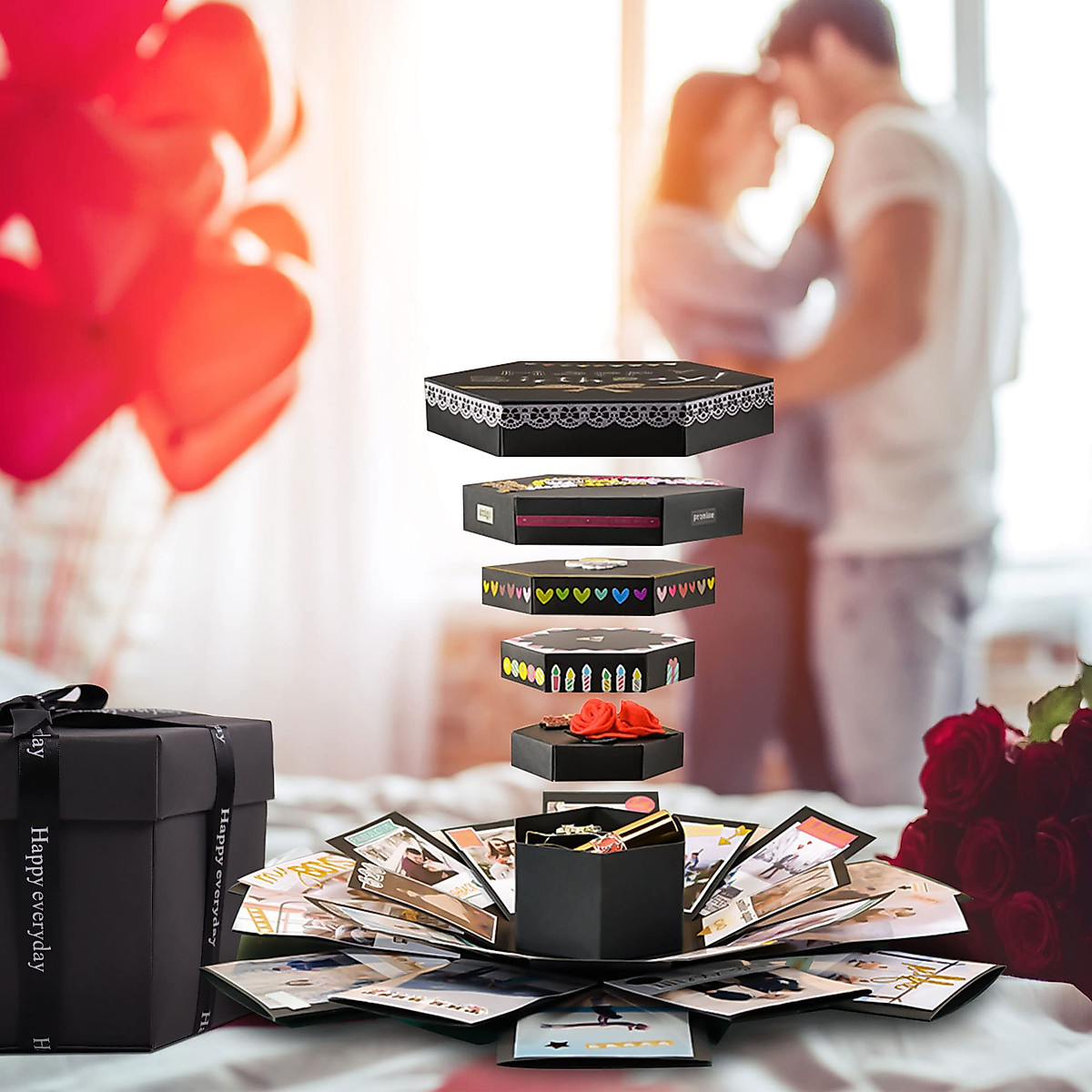 Vienrose Explosion Gift Box Set Surprise Gift Photo Box Creative DIY Scrapbooking Picture Album Accessories Couple Gifts for Birthday Proposals Valentine's Day