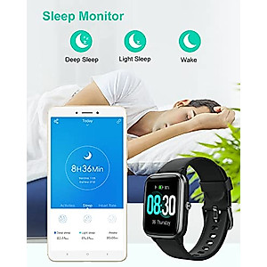 GRV Smart Watch for iOS and Android Phones, Watches for Men Women IP68 Waterproof Smartwatch Fitness Tracker Watch with Heart Rate/Sleep Monitor Steps Calories Counter (Black)