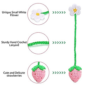 2 PCs Cute Crochet Strawberry Hanging Ornament for Car Rearview Mirrior Decor, Hanging Charms Accessories, Pendant Fruit for Gift-Handmade Knitted (Pink)