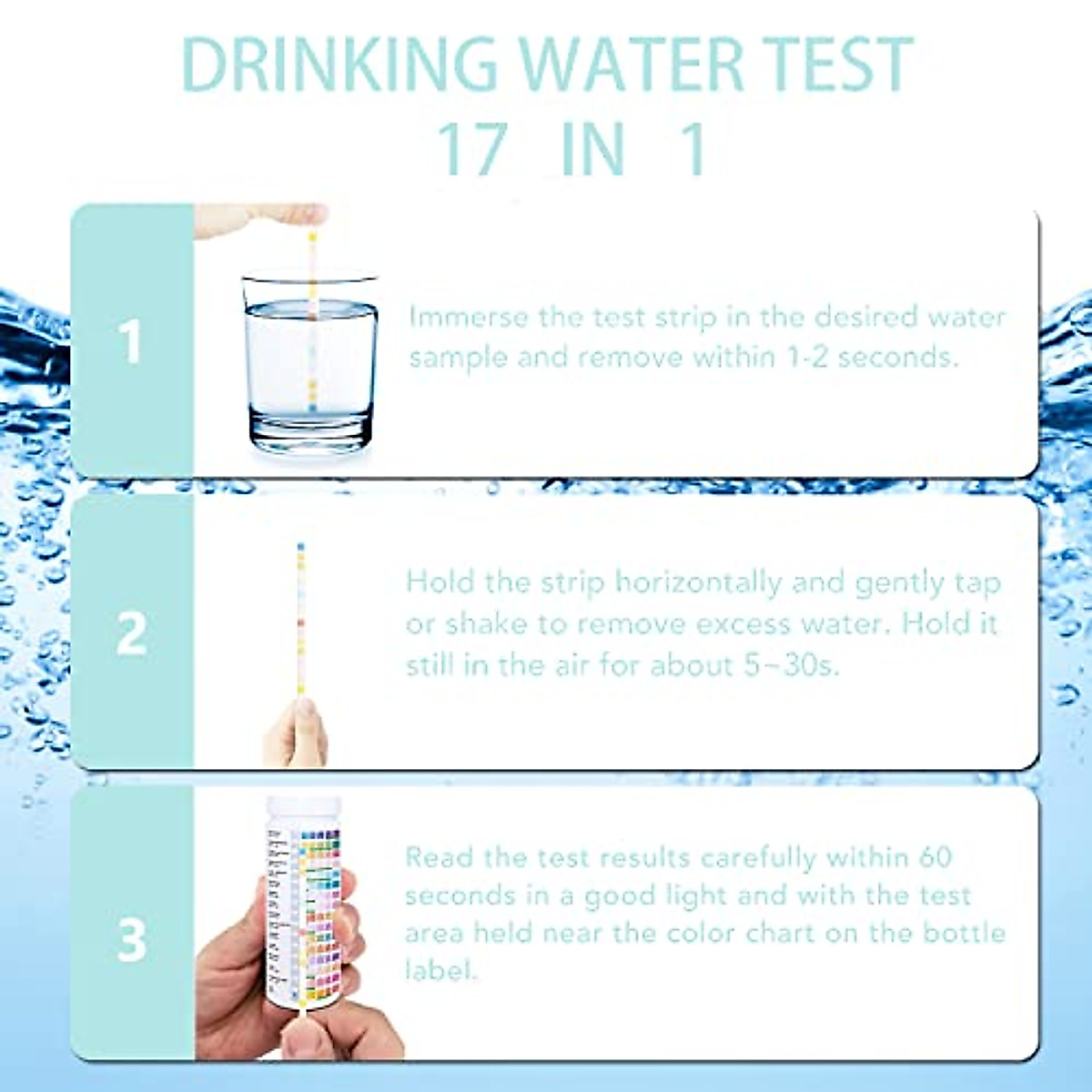 17 in 1 Water Test Kit, Testing for Drinking Water Quality (Well and Tap Water), Fast and Accurate pH Test Strips, Drinking Water Test Kits,100 Pieces Each