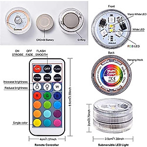 Mini Submersible LED Lights with Remote Control - Small Tea Lights Underwater Lights Battery Powered Flameless LED Accent Light for Party Event Vase Fishtank Hot Tub