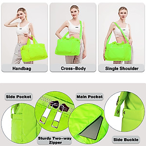 Tinzonc Sports Tote Gym Bag for Women, Travel Duffel Bag, Shoulder Weekender Overnight Bag for Women Girls Travel, Gym, Yoga (Fluorescent Green)