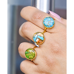 YoTreasure Rainbow Moonstone 925 Sterling Silver Gold Plated Solitaire Ring Jewelry