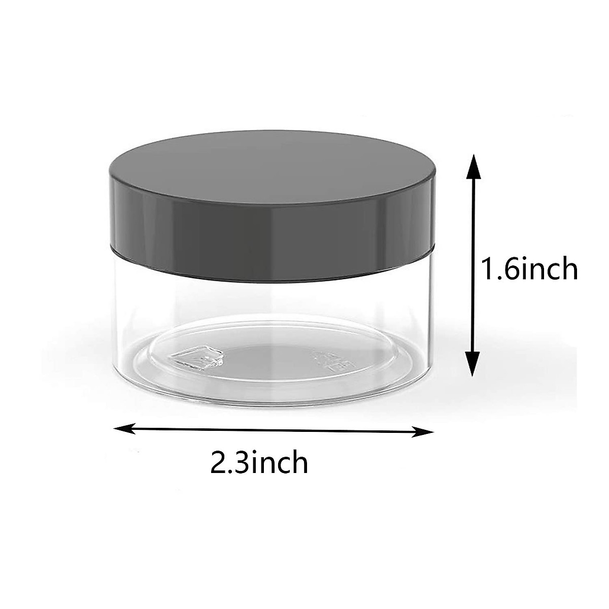 2oz Plastic Cosmetic Jars Leak Proof Clear Container with Black Lid for Cream, Lotion, Powder, ointment, Beauty Products etc, 12 Pcs.