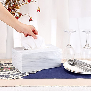 Sumnacon Tissue Box Cover - Decorative Acrylic Tissue Box Holder, Stylish Facial Tissue Holder for Dresser Bathroom Bedroom Table Night Stand Countertop Home Office Decor (9.4 x 5.4 Inch/Rectangular, Mable White)