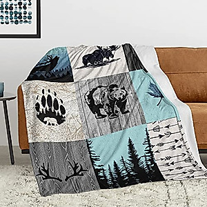 MTJJ Blanket Retro Bear Moose Deer Throw Blankets,Ultra Soft Fleece Blanket Cozy Bed Blankets Quilt Home Decor Blankets Sofa Blanket Gifts Blanket for Men Women Kids Christmas Birthday(60 in×50 in)