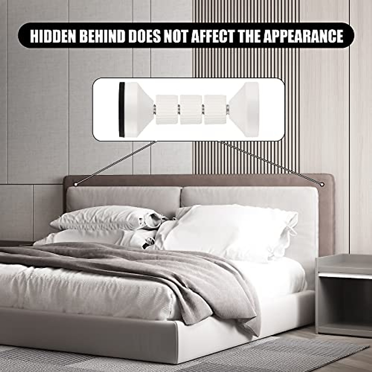Adjustable Bed Frame Anti-Shake Tool,2PCS Adjustment Threaded Headboard Fixer Bedside Telescopic Support Stabilizer for Wall No Damage Stopper for Closet Dressing Sideboard Sofas 1.77"-4.75" (White)