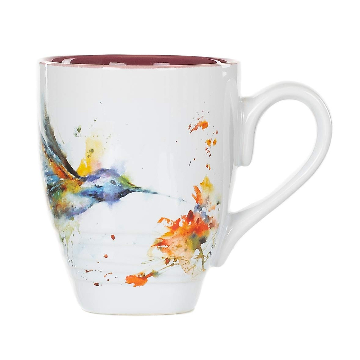 DEMDACO Dean Crouser Hummingbird Watercolor Red On White 16 Ounce Glossy Stoneware Mug With Handle