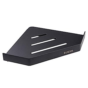 Hemoton Metal Shelves Bathroom Corner Shelf Stainless Steel Wall Mounted Shower Caddy Shelf Organizer Punch Free Kitchen Storage Shelf for Bathroom Washroom Kitchen Black Black Corner Shelf