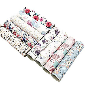 David accessories Spring Flower Leaf Printed Faux Leather Sheets Floral Synthetic Leather Fabric 8 pcs 7.7" x 12.9" (20cm x 33cm) Canvas Back Craft DIY Craft Assorted Colours (Assort J)