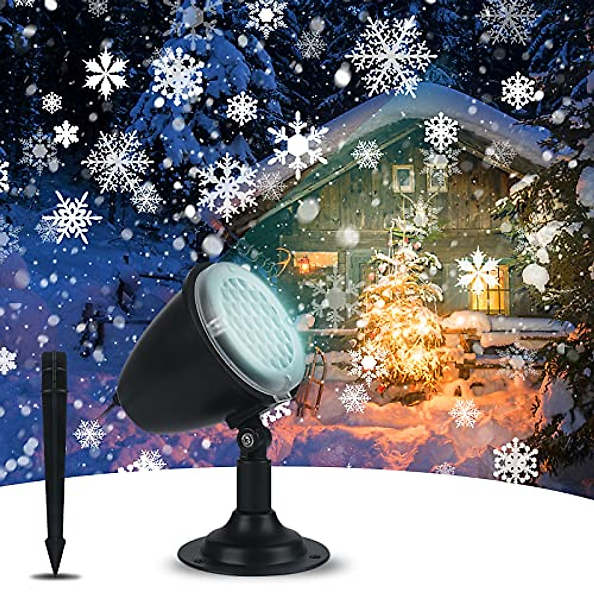 Yokgrass Christmas Snow Projector Outdoor, LED Snowflake Projector Outdoor Holiday Snowfall Lights IP65 Waterproof Dynamic Falling Snow Effect for Garden, Party, Halloween Landscape Decoration