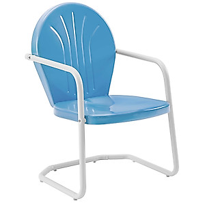 Crosley Furniture Griffith 3-Piece Outdoor Chair and Side Table Set, Retro Metal Bistro Patio Sets for Porch, Sky Blue