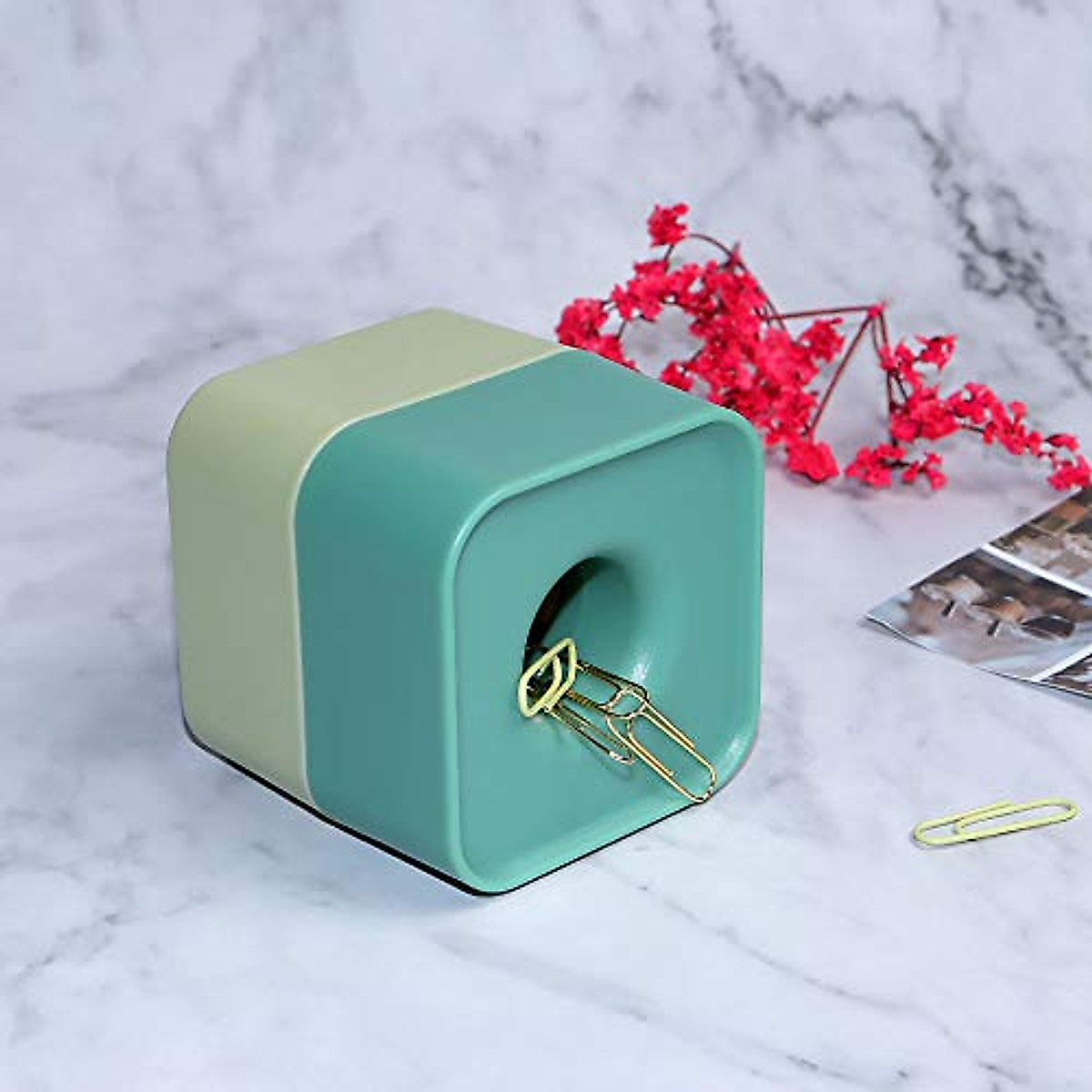 MultiBey Paper Clips Medium Paperclips Holder Built-in Magnetic Dispenser for Office Supplies Desk Organizer, 100 Clips per Box (Green)