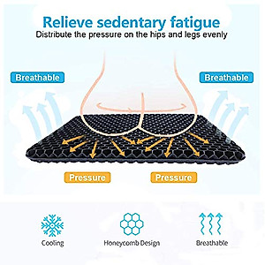 Gel Seat Cushion, Breathable Honeycomb Design Seat Cushion Super Breathable Gel Cushion Body Pressure Distribution Portable Gel Seat Cushion for Back Pain Suitable for Home Office Chair Car