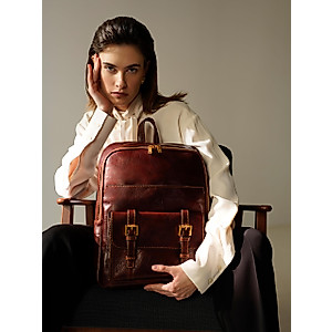 Time Resistance Leather Backpack Vintage Rucksack Purse for Laptop up to 15in Brown Book Bag