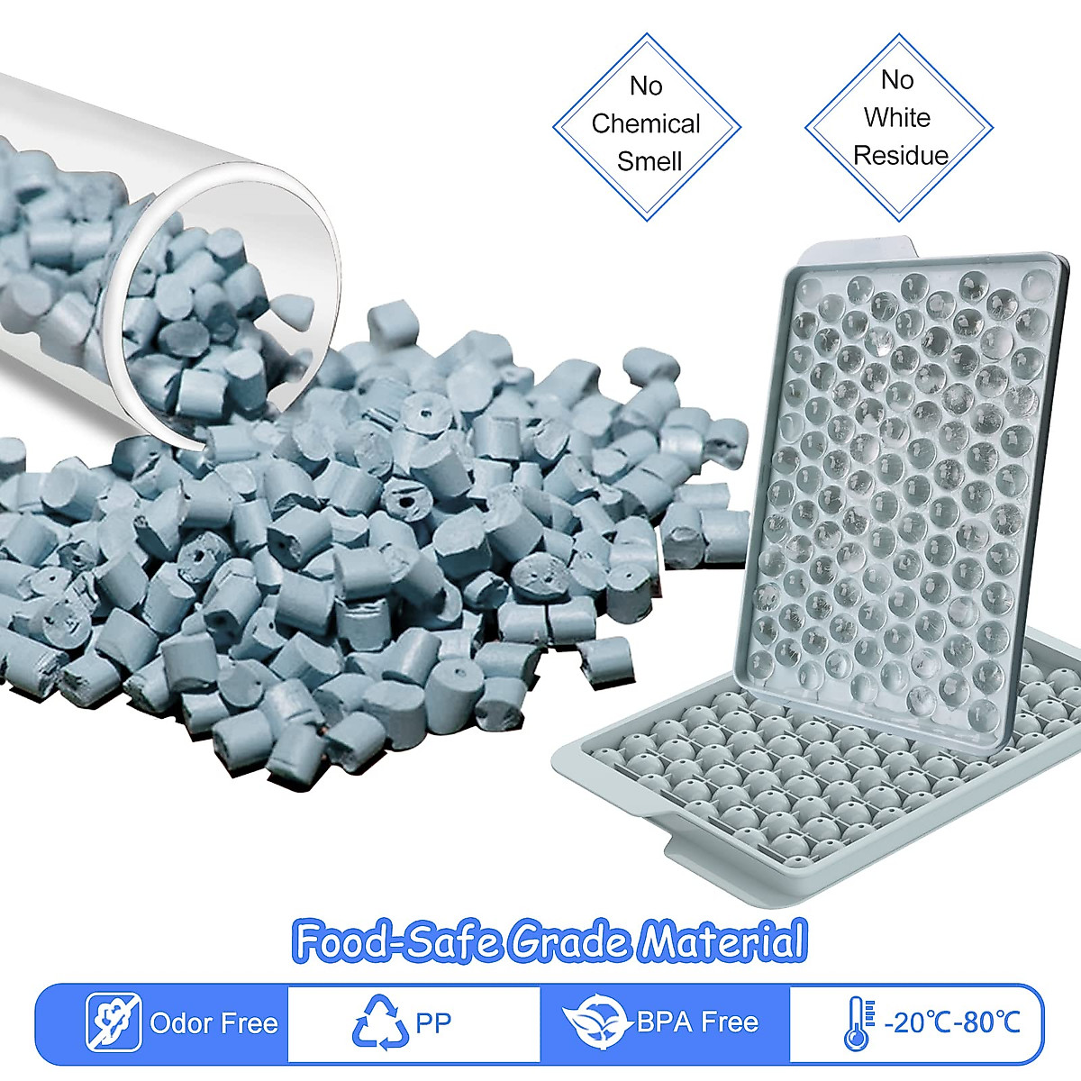 Miaowoof Mini Ice Cube Trays, 0.6in Small Maker for Freezer Easy Release, 104x4 PCS Ball Mold with Bin & Scoop, Tiny Tray Crushed Chilling Drinks Coffee Juice Cocktail