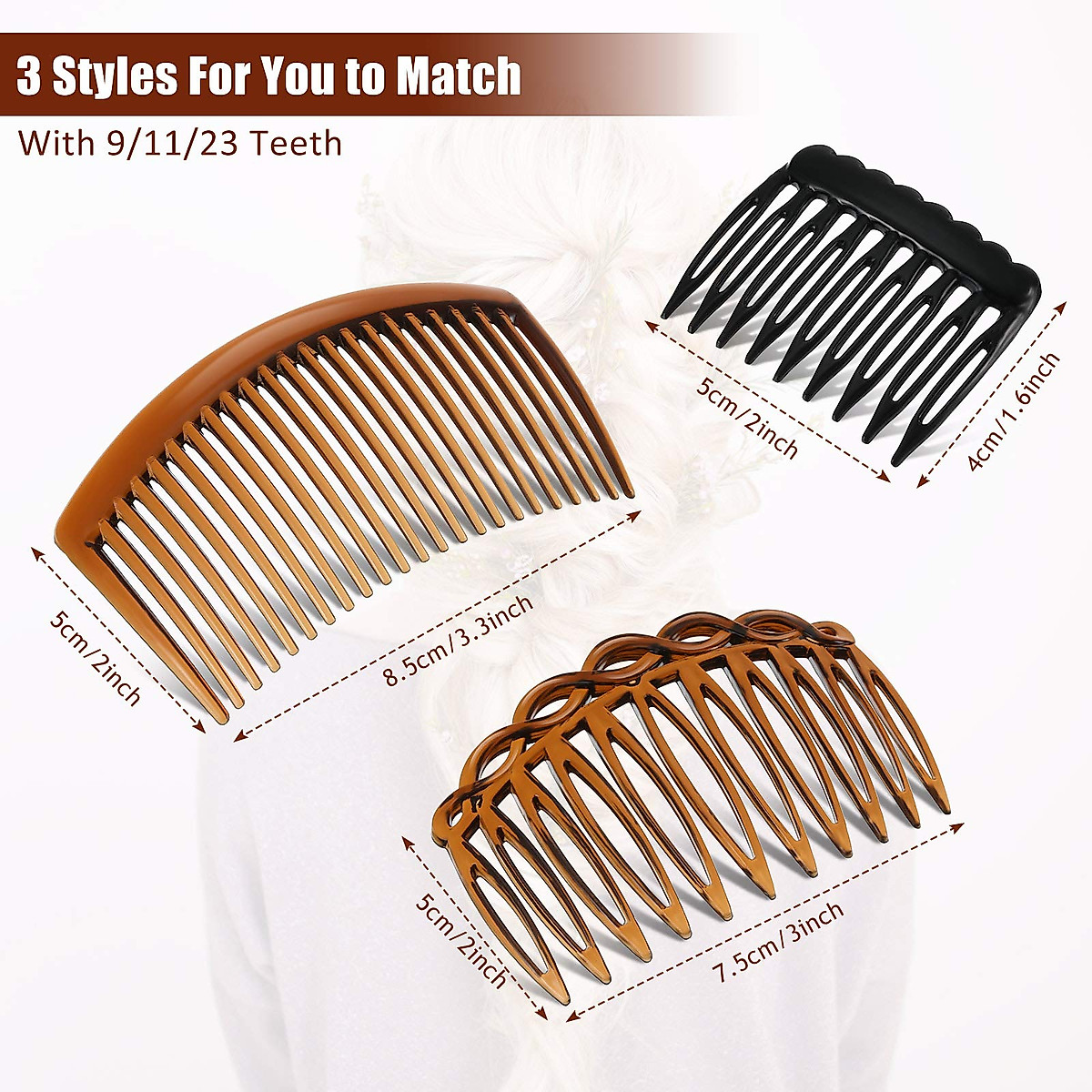 24 Pieces French Hair Side Combs Set Plastic Twist Comb Hair Clip Accessories for Women(9 Teeth Side, 11 Teeth Side, 23 Teeth Side)