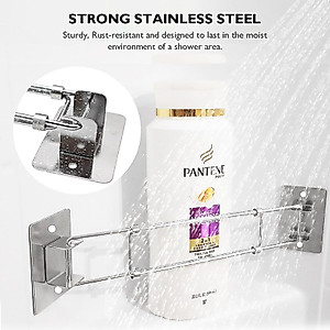 1 Pack Rv Shower Corner Storage Bar with 3 S-Hooks-Adjustable Stainless Steel Rod Bathroom Shelf Retainer Bars Stick On Rv Organization and Storage Accessories Inside Camper Travel Trailer Must Haves