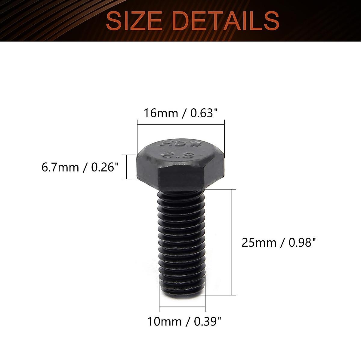 MroMax 20Pcs M10 x 25mm Hex Head Screw Bolt, Carbon Steel Grade 8.8, Black Oxide Finish, Full Thread, Hexagon Head Bolts for Furniture Repair
