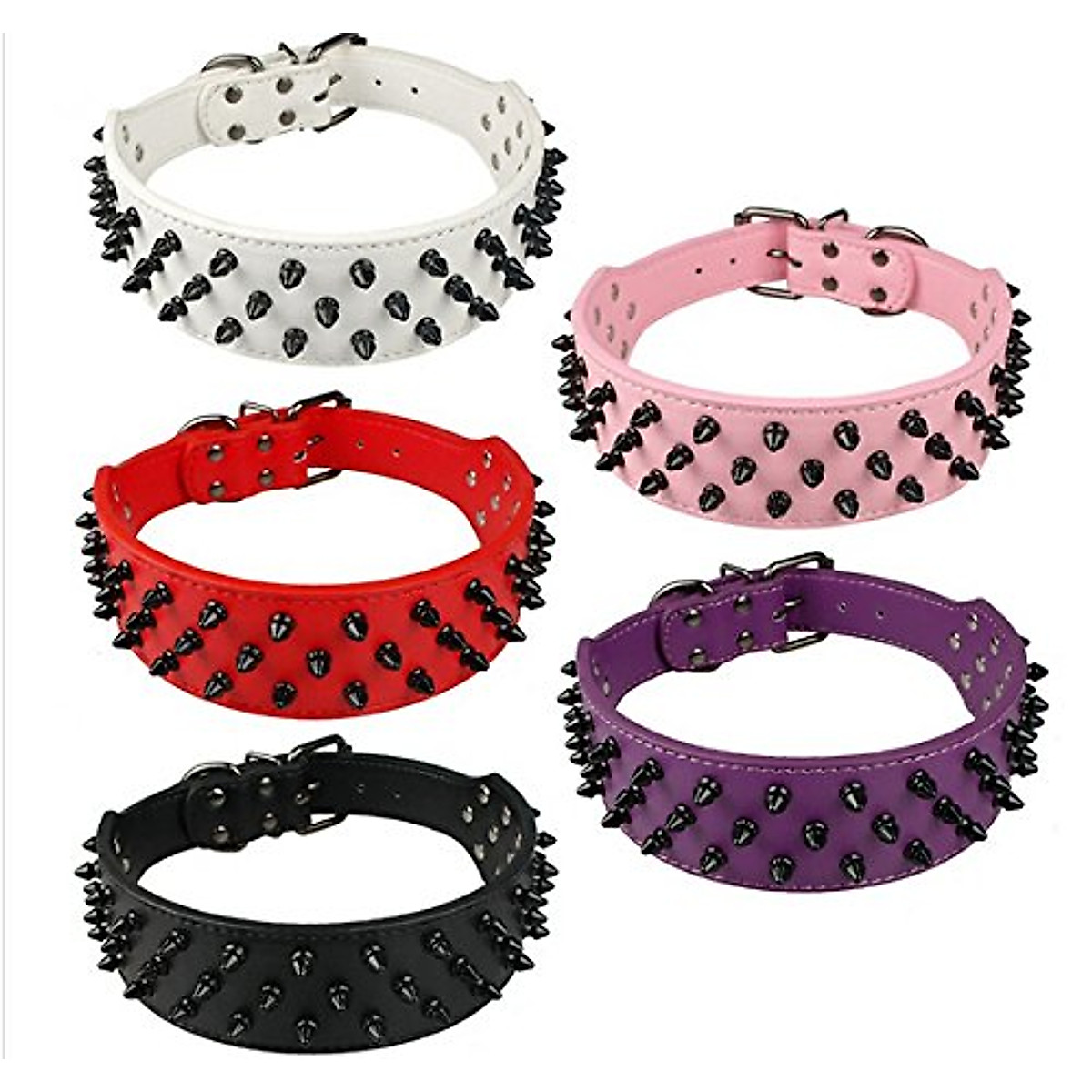 Benala 2" Black Leather Dog Collars Cool Spiked Studded Pet Dog Collar for Medium Large Dogs Pitbulls Mastiff Bully