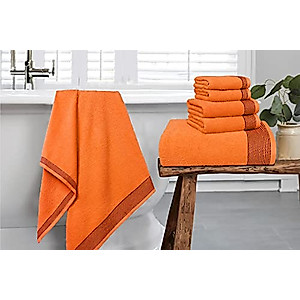 BELIZZI HOME 100% Cotton Ultra Soft 6 Pack Towel Set, Contains 2 Bath Towels 28x55 inchs, 2 Hand Towels 16x24 inchs & 2 Washcloths 12x12 inchs, Compact Lightweight & Highly Absorbant - Orange