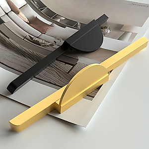 homdiy 2 Pack Half Moon Cabinet Pulls Gold Drawer Pulls Semicircle Cabinet Handles Brushed Gold Modern Hardware for Dresser Bathroom 5 inch (128mm) Hole Center