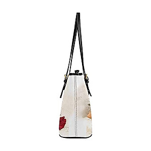 InterestPrint Women Totes Top Handle HandBags PU Leather Purse Longhair Little Dog Puppy Holding a Valentine Rose