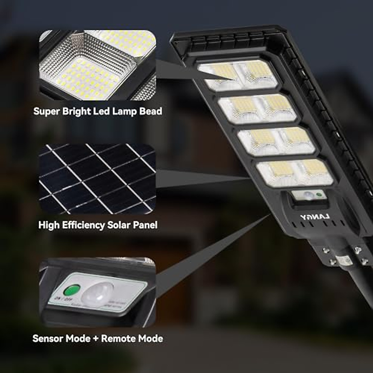LANGY 200W Led Solar Street Lights, 360 PCS LED High Lumes Solar Powered Street Lamp Outdoor,Dusk to Dawn Security Led Post Street Light