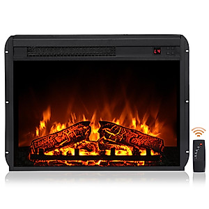 WAMPAT 23" Electric Fireplace Insert, Wall Mounted and TV Stand Cabinet Recessed Fireplace Heater with Remote & Panel Control, 4 Flame Brightness, 8H Timer, Overheating Protection, 1400W