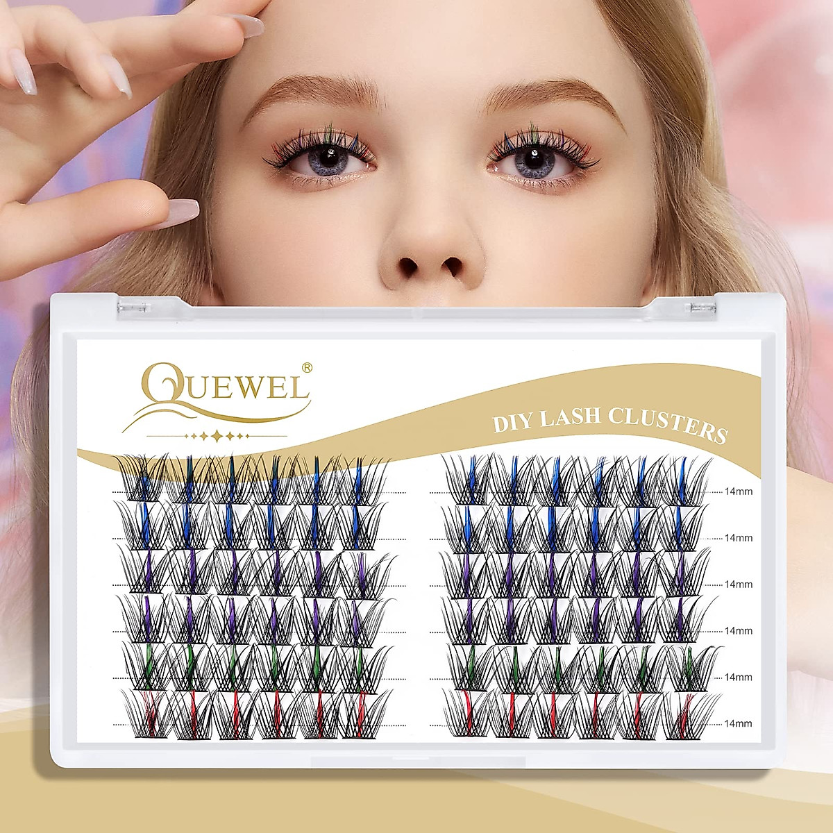 QUEWEL Cluster Lashes 72 Pcs Wide Stem Colored Eyelash Clusters& Lash Bond And Seal, Lash Cluster Glue For DIY Eyelash Extensions