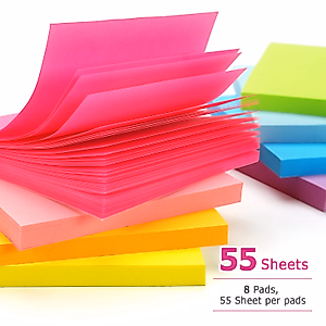 Early Buy Sticky Notes 8 Bright Color 8 Pads Self-Stick Notes 3 in x 3 in, 60 Sheets/Pad