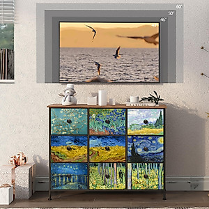 EXOTICA Van Gogh 9 Drawers Dresser Wide TV Stand Colorful Dressers & Chest of Drawers Enterway Furniture for Bedroom Living Room Hallway Closets Steel Frame Wood Top