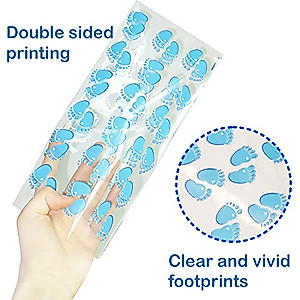 HADDIY Baby Shower Cellophane Candy Bags,100 Pcs Blue Baby Footprint Treat Cello Bags with Twist Tie for Baby Boy Shower Party Favor and Gender Reveal