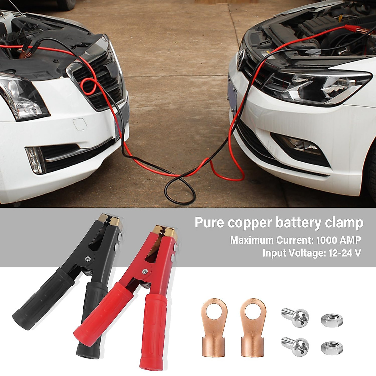 2PCS 1000A Car Alligator Clips,Pure Copper Battery Clamps Replacement for Heavy Duty Jumper Cables,Universal Battery Charger Clamps with PAC Insulating Handle for Car Truck SUV