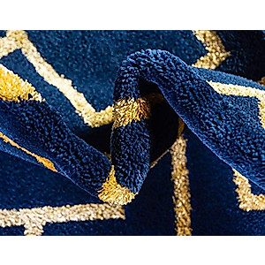 Unique Loom Glam Collection Geometric, Squares, Metallics, Modern, Chic Area Rug, 8 ft x 10 ft, Navy Blue/Gold