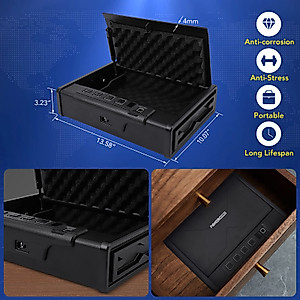 Biometric Gun Safes, Quick Access Gun Lock Box with Fingerprint & Digital Keypad, Handgun Safe with Auto Open Lid, Bedside Firearm Safety Car Safe