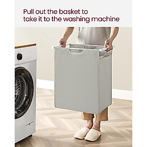 VASAGLE Laundry Hamper, Laundry Basket, Laundry Sorter with A Pull-Out and Removable Bag, Shelf, Metal Frame, 17.2 Gallons (65 L), 19.7 x 13 x 28.4 Inches, White UBLH101W01