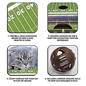 Pets First NCAA Iowa Hawkeyes Cat Scratcher Box, Game Day Cat Toy, NCAA Football Field Designed Cat Scratcher and Lounge, Stimulating Cat Game,IA-5028