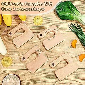 Honoson 4 Pieces Wooden Kids Knife 2 Patterns Safe Cutting Knife Wooden Cooking Chopper Kitchen Tools for Toddlers Cutting Fruit and Vegetable, for 2-8 Years Old