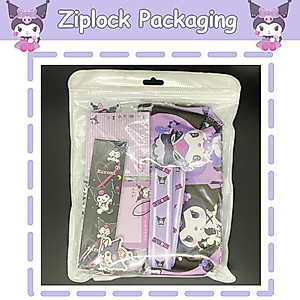 Cartoon Kawaii Set Including Bookmarks Pens Card Holders with Lanyard Sticky Note Ruler Stickers Button Badges Keychain