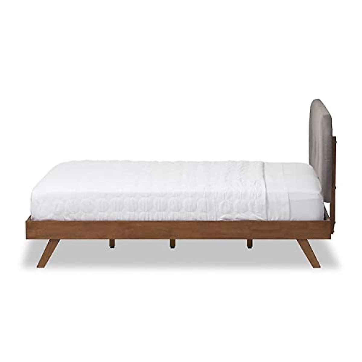 Baxton Studio Penelope Mid-Century Modern Solid Walnut Wood Grey Fabric Upholstered Full Size Platform Bed