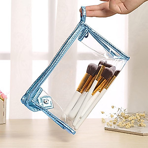 SITAKE 12 Pcs Portable Transparent Cosmetic Bags, Clear Waterproof Makeup Bags with Handle, PVC Travel Toiletry Bags Pouches, Clear Pencil Cases, Stationary Organizers(6 Colors)