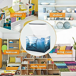 CaTaKu Water Shark Storage Bins with Lids and Handles, Fabric Large Storage Container Cube Basket with Lid Decorative Storage Boxes for Organizing Clothes