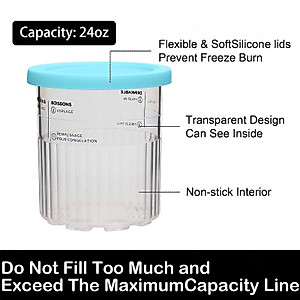 VRINO Creami Pints and Lids - 4 Pack, for Ninja Pints,24 OZ Ice Cream Containers with Lids Airtight,Reusable Compatible with NC500,NC501 Series Ice Cream Makers