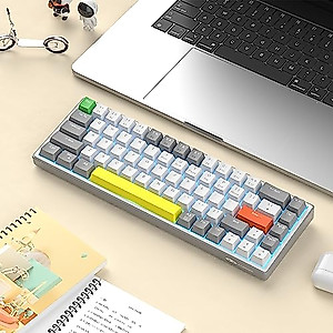 MageGee 60% Mechanical Gaming Keyboard, 68 Keys Hot-Swappable Compact Blue LED Backlit Gaming Keyboard, SKY68 Wired Ergonomic Mini Office Keyboard for Windows PC Gamer (Red Switch, Gray & White)